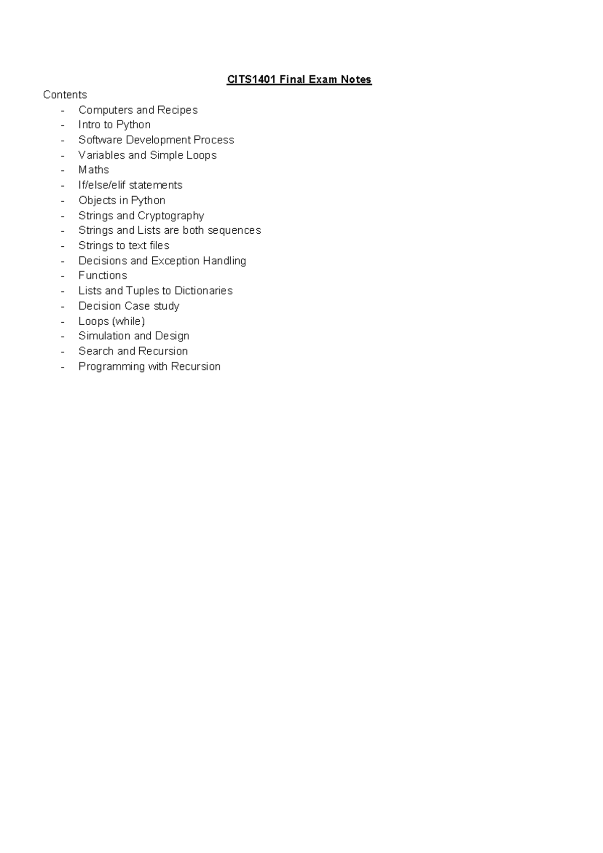 CITS1401 Final Exam Notes - CITS1401 Final Exam Notes Contents ...