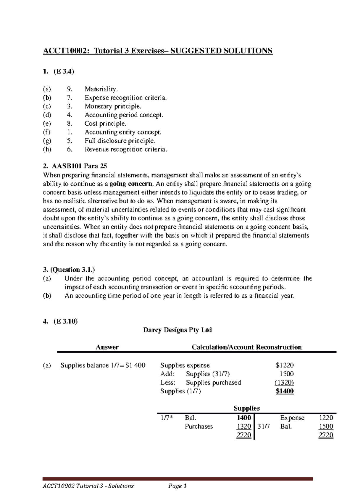 ACCT10002 Tutorial 3 Solutions Sem 1, 2019 - ACCT10002 - Unimelb - Studocu