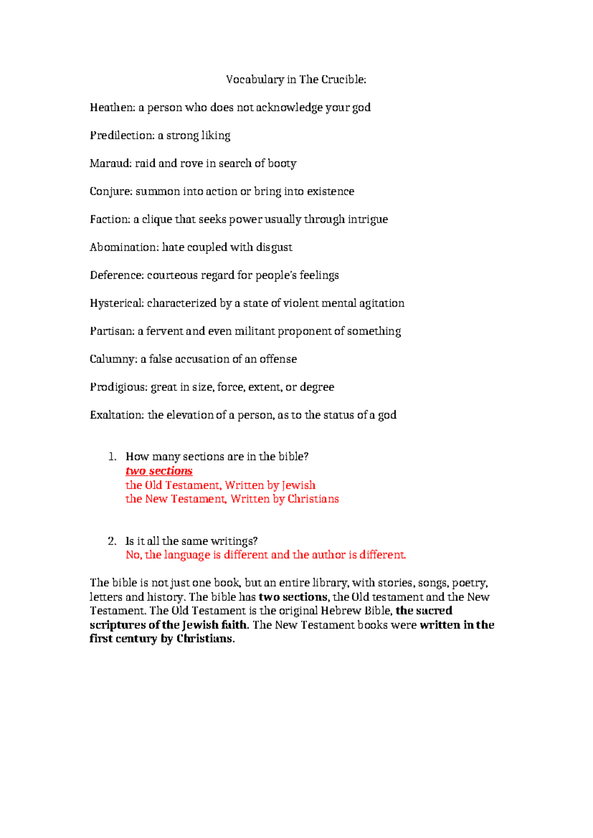 The Crucible Biblical References - Vocabulary in The Crucible: Heathen ...