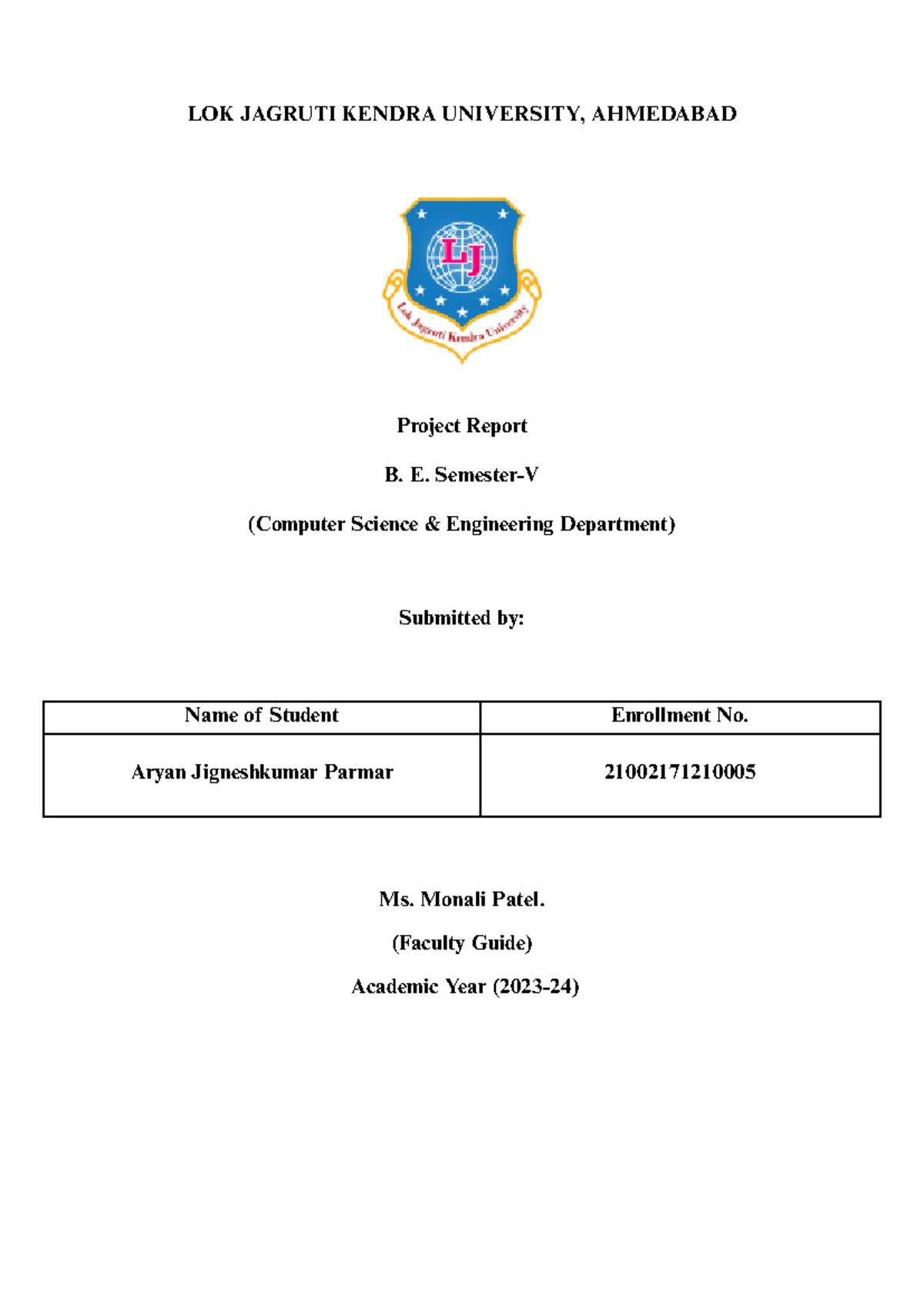 Mini Project Report .docx (11) - LOK JAGRUTI KENDRA UNIVERSITY, AHMEDABAD Project Report B. E ...