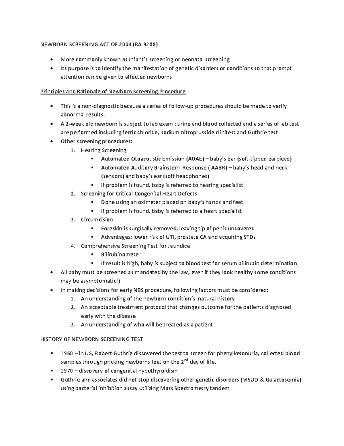 Newborn Screening ACT OF 2004 (RA 9288) - NEWBORN SCREENING ACT OF 2004 ...
