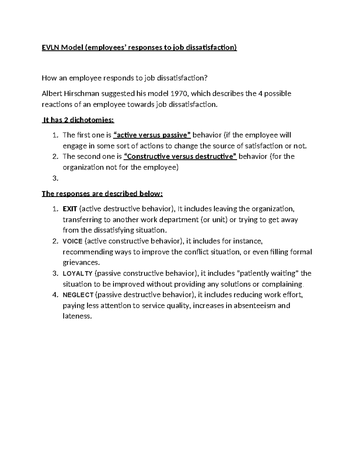 EVLN Model - Summary Organization analysis - EVLN Model (employees ...