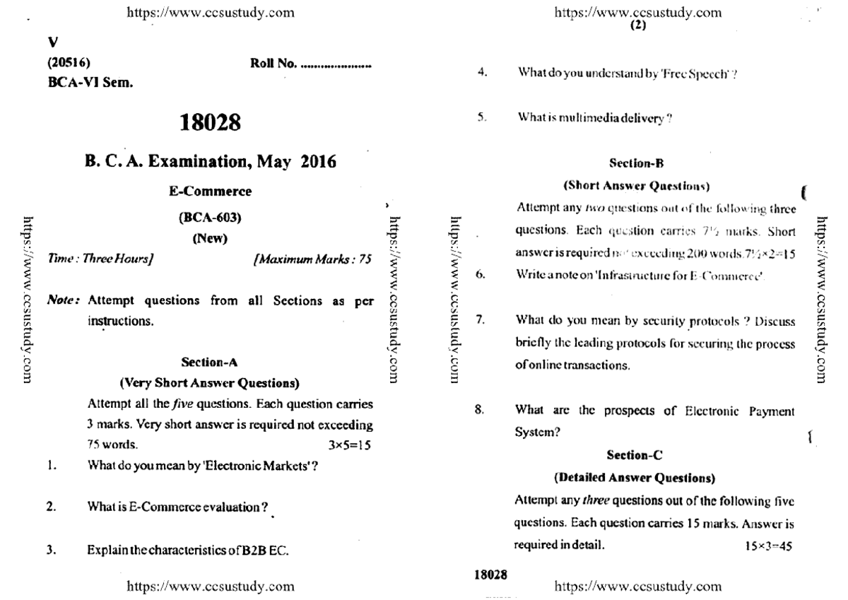 Bca 6 sem e commerce 18028 may 2016 - computer fundamental and office ...