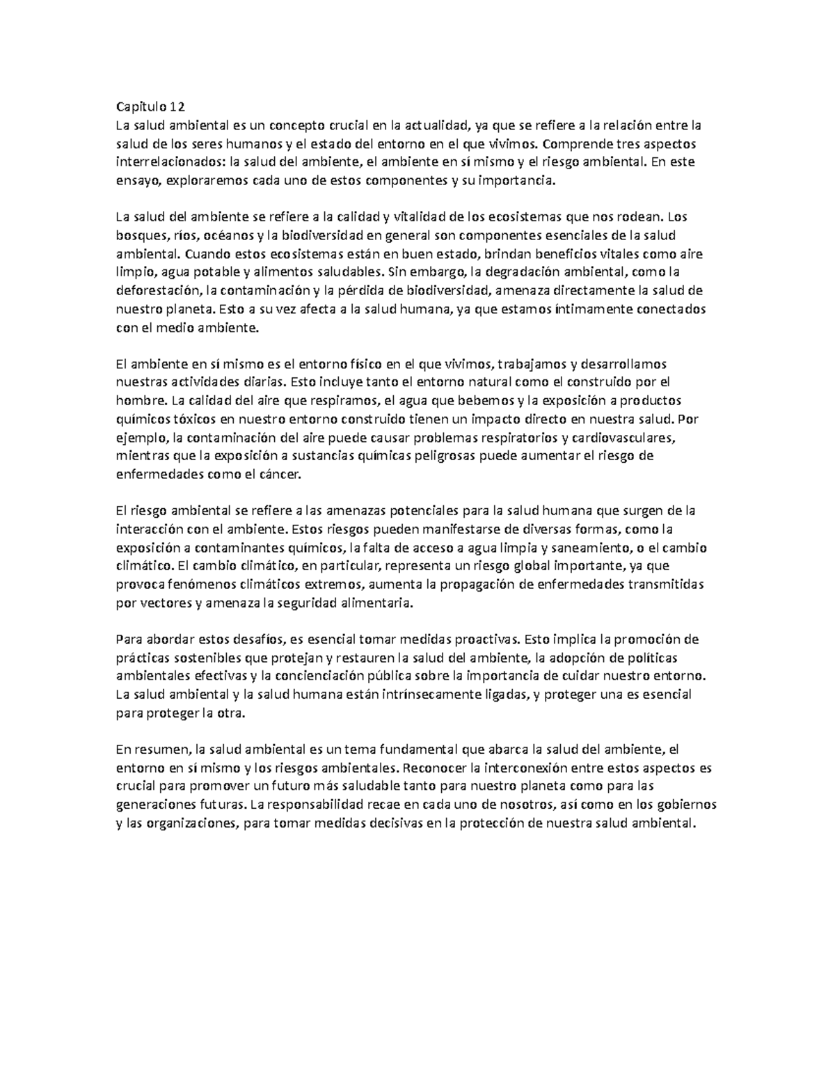 Capitulo 12 - Capitulo 12 La salud ambiental es un concepto crucial en la actualidad, ya que se ...