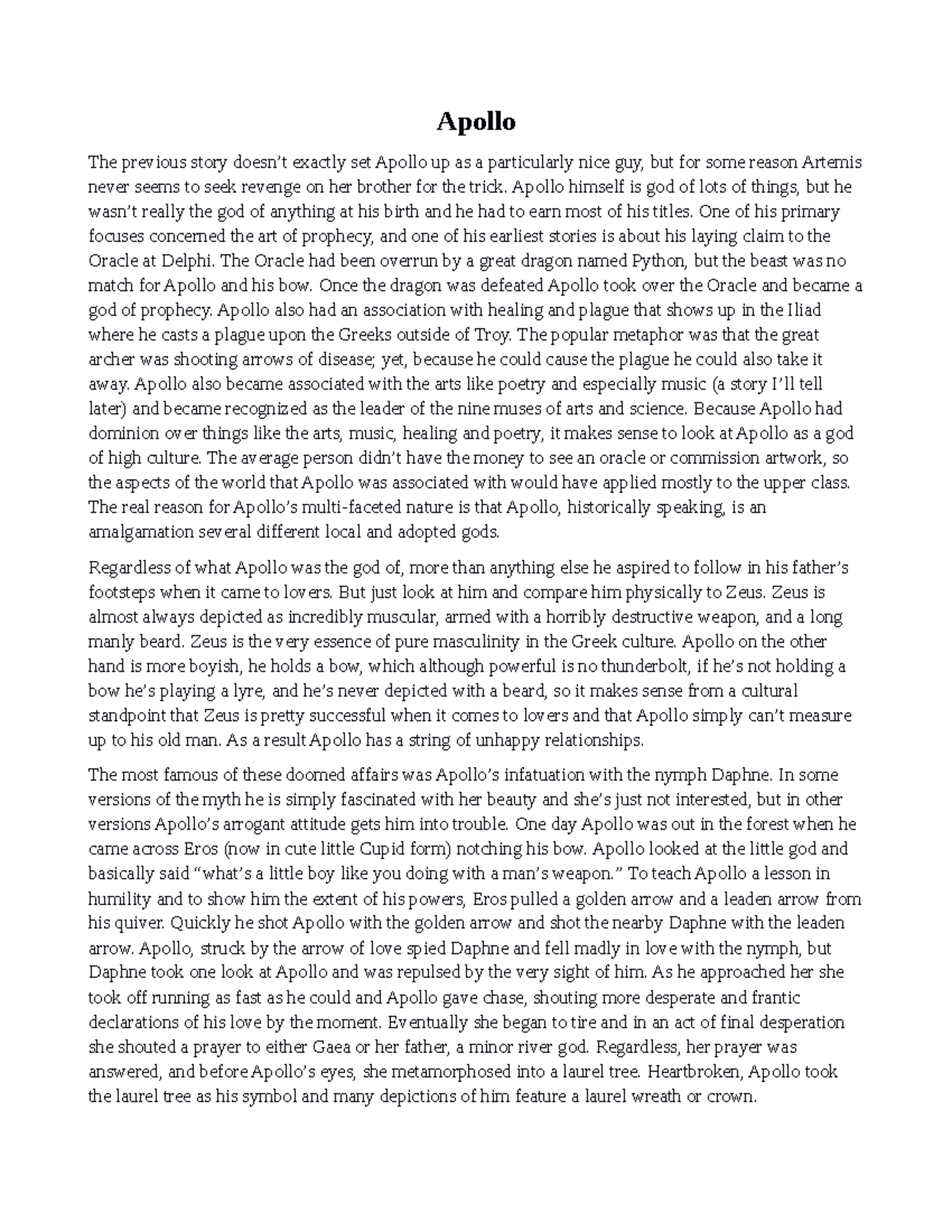 Reading greece part 5 - part 5 of grecian myths - Apollo The previous ...