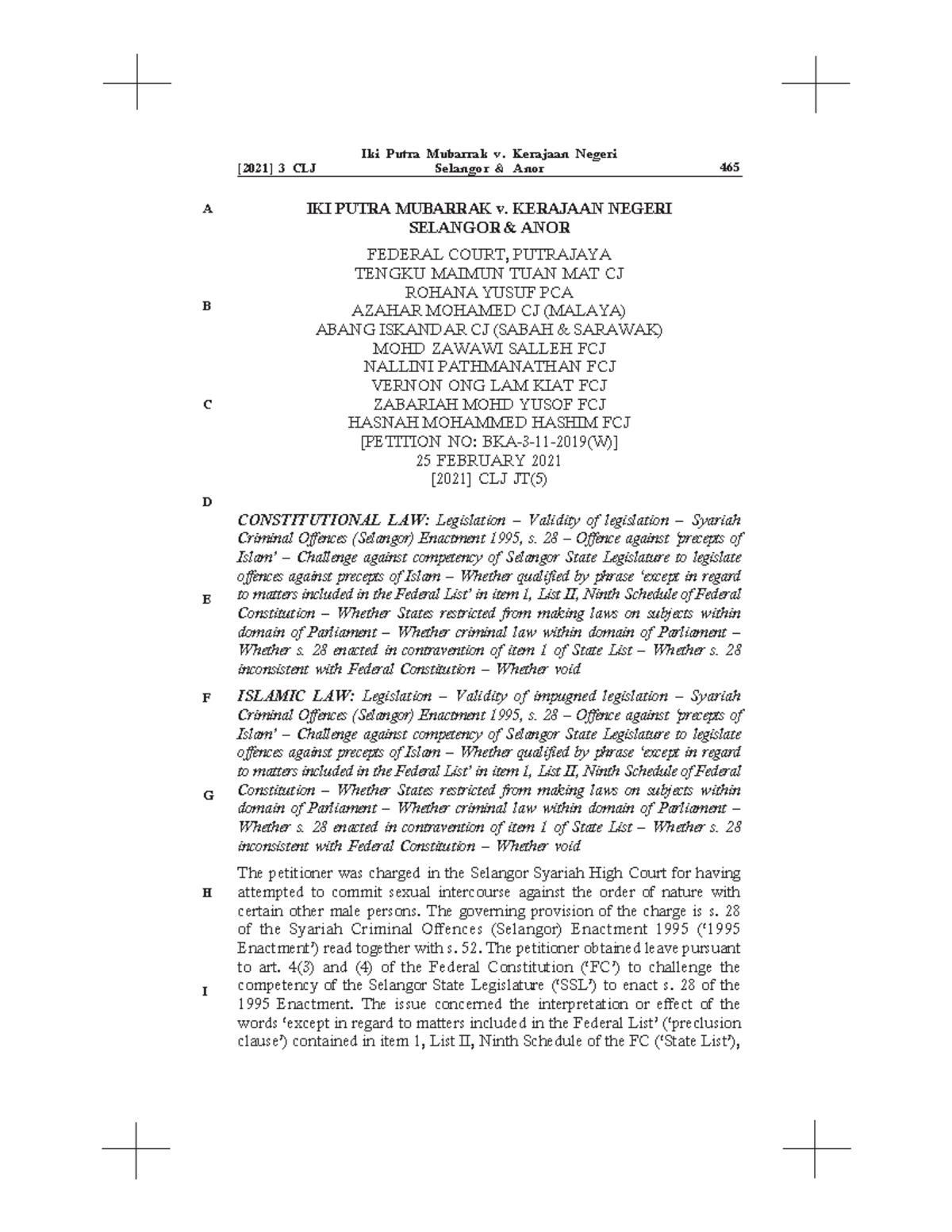 Iki Putra Mubarak Kerajaan Negeri Selangor & Anor [2021] 3 CLJ 465 - 465 A B C D E F G H I Iki ...