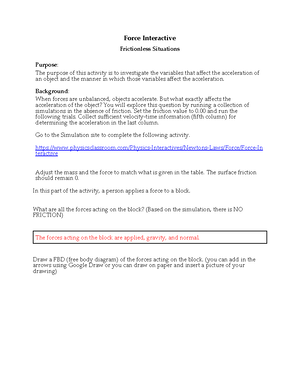 Static & Kinetic Fric - coursework - Static and Kinetic Friction If you ...