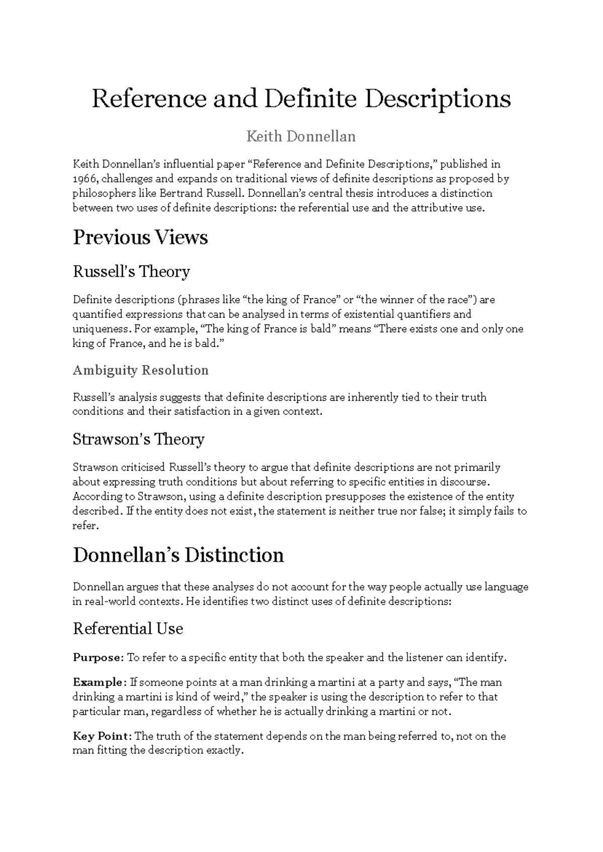 Donnellan’s Reference and Definite Description - Reference and Definite ...