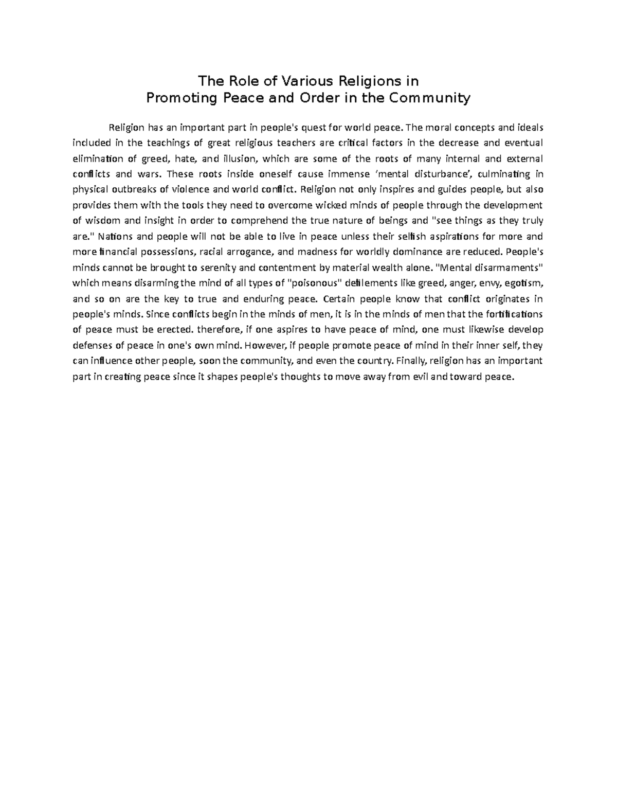 The Role of Various Religions in - The Role of Various Religions in ...