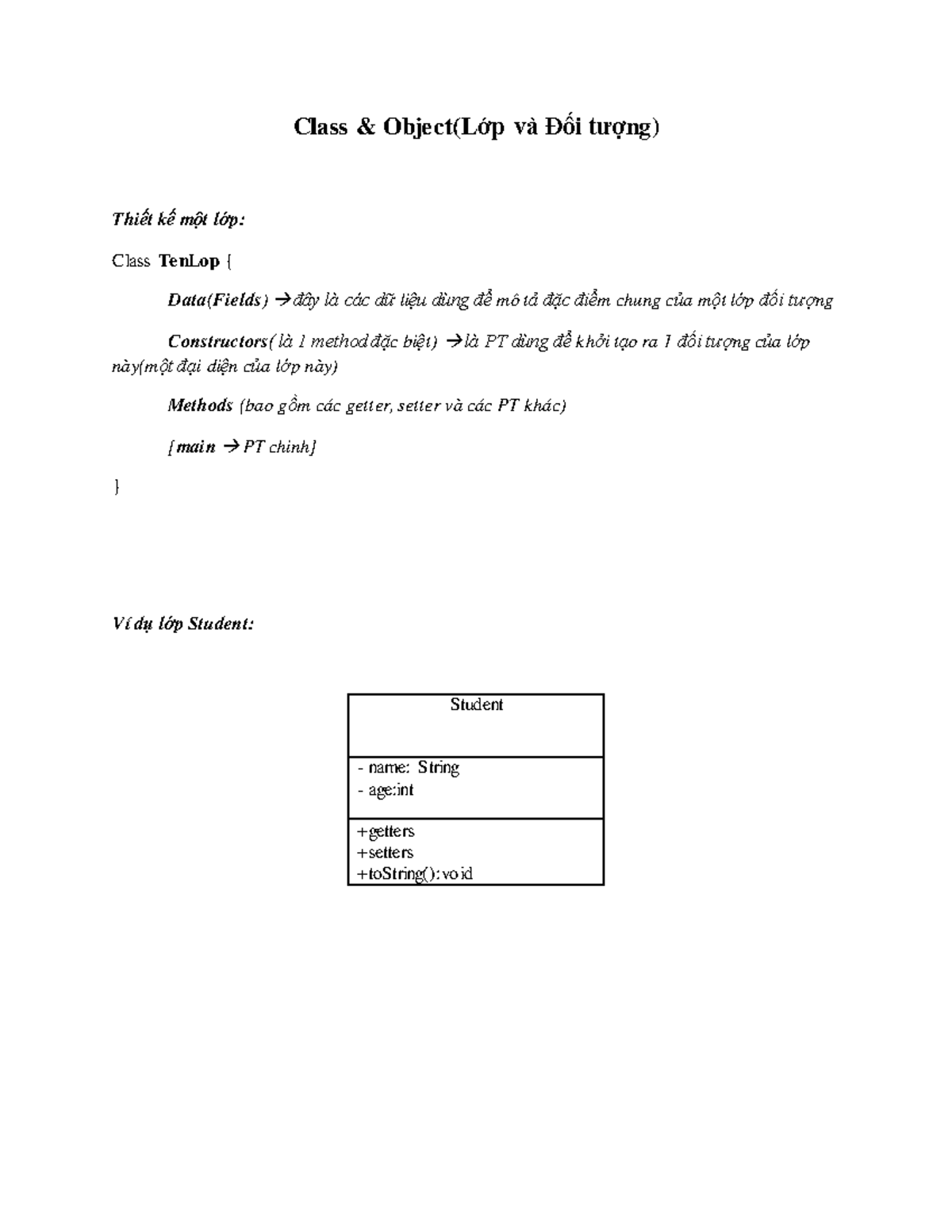 Class Object Aegqaega Class And Objectlớp Và Đối Tượng Thiết Kế Một Lớp Class Tenlop