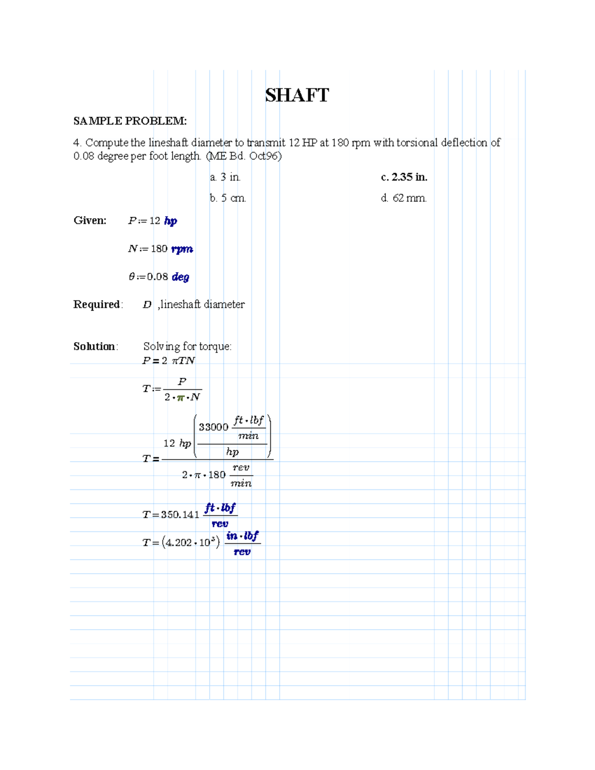 Machine Design 1 - Example (Shaft & Strength of Materials 2) - SHAFT ...