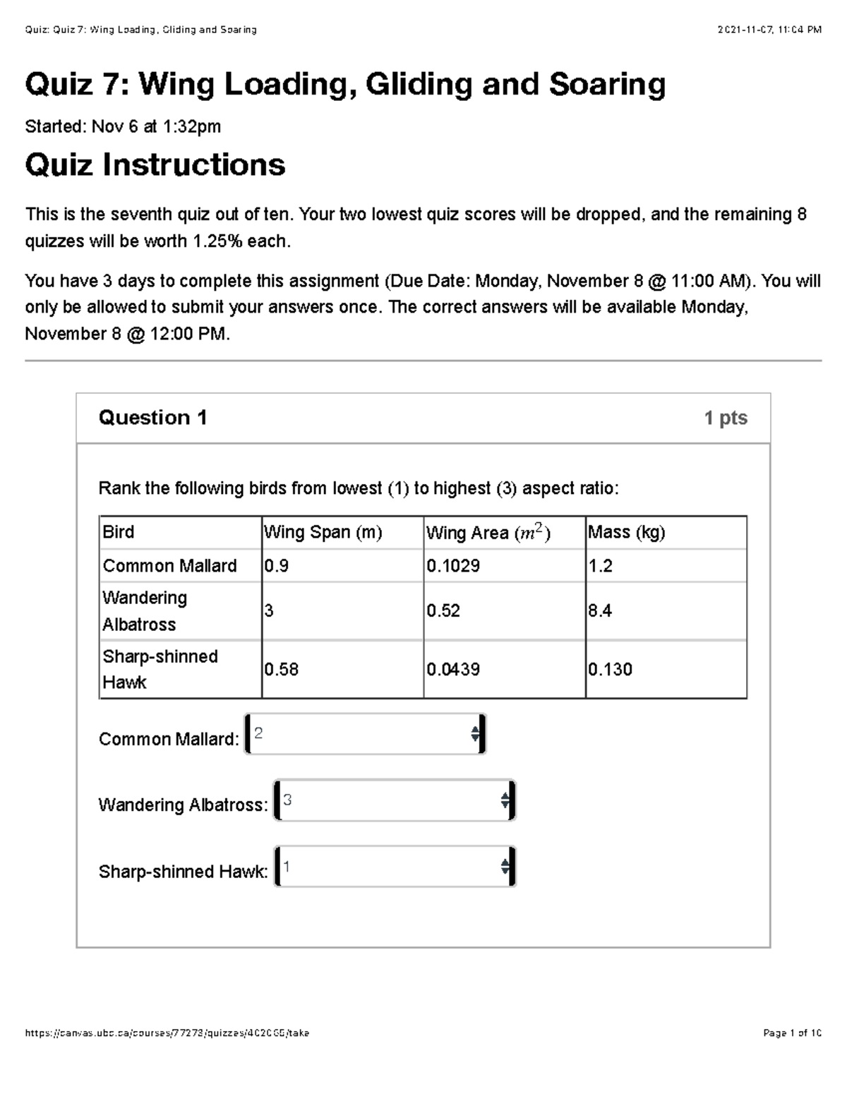 Quiz 7: Wing Loading, Gliding and Soaring - Quiz 7: Wing Loading ...