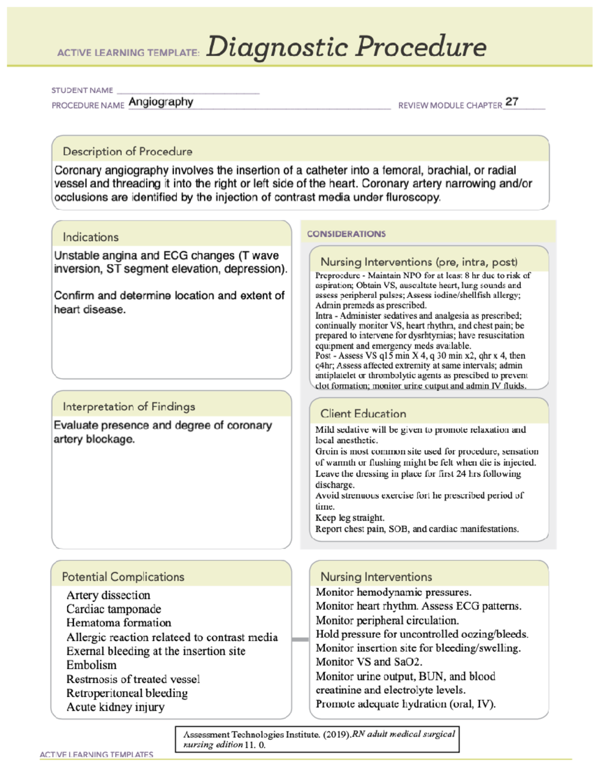 Dagnostic Procedure Angiography - RNSG 1343 - Studocu