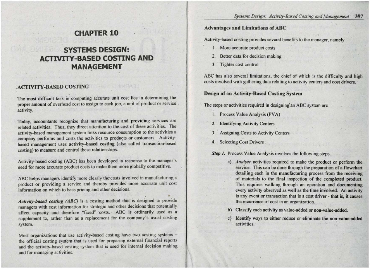 Man Acc-Chapter 10-13 - Systems Design: Costing and Management 397 Advantages and Limitations of ...