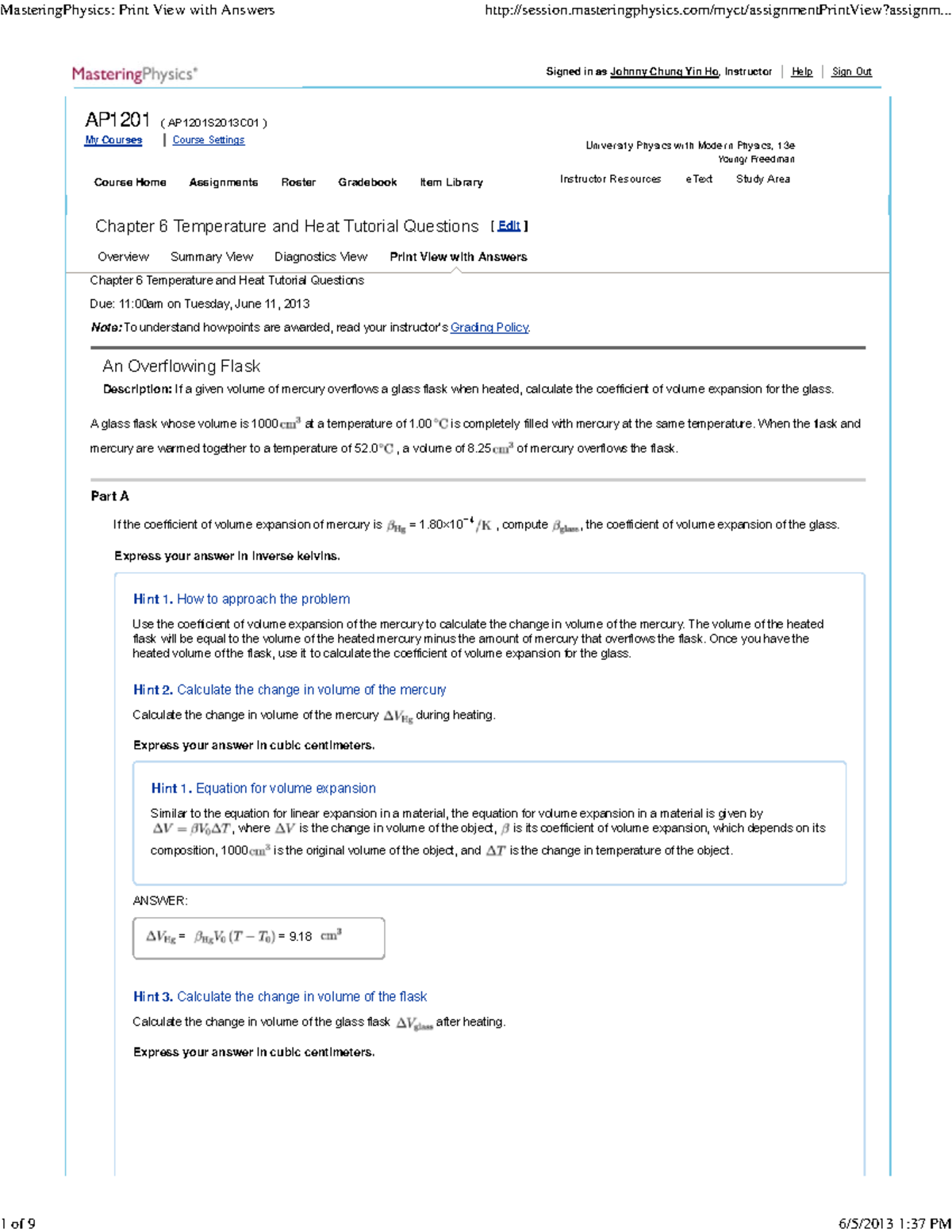 Chapter 6 Tutorials - MasteringPhysics: Print View with Answers 1 of 9 - Studocu