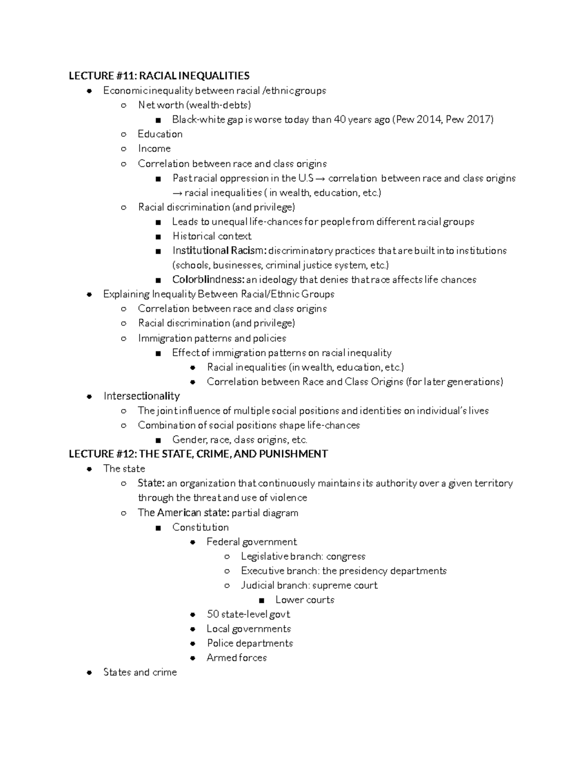 SOCL 1000 Lectures 11-12 - LECTURE #11: RACIAL INEQUALITIES Economic ...