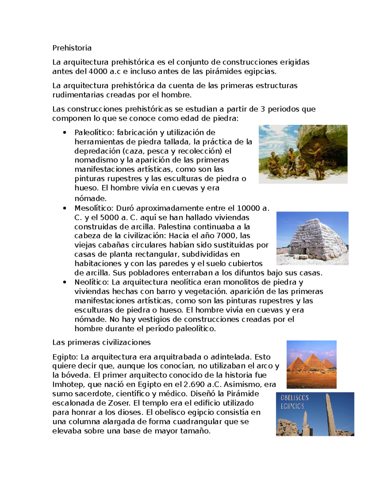 Prehistoria y primeras civilizaciones - Prehistoria La arquitectura ...