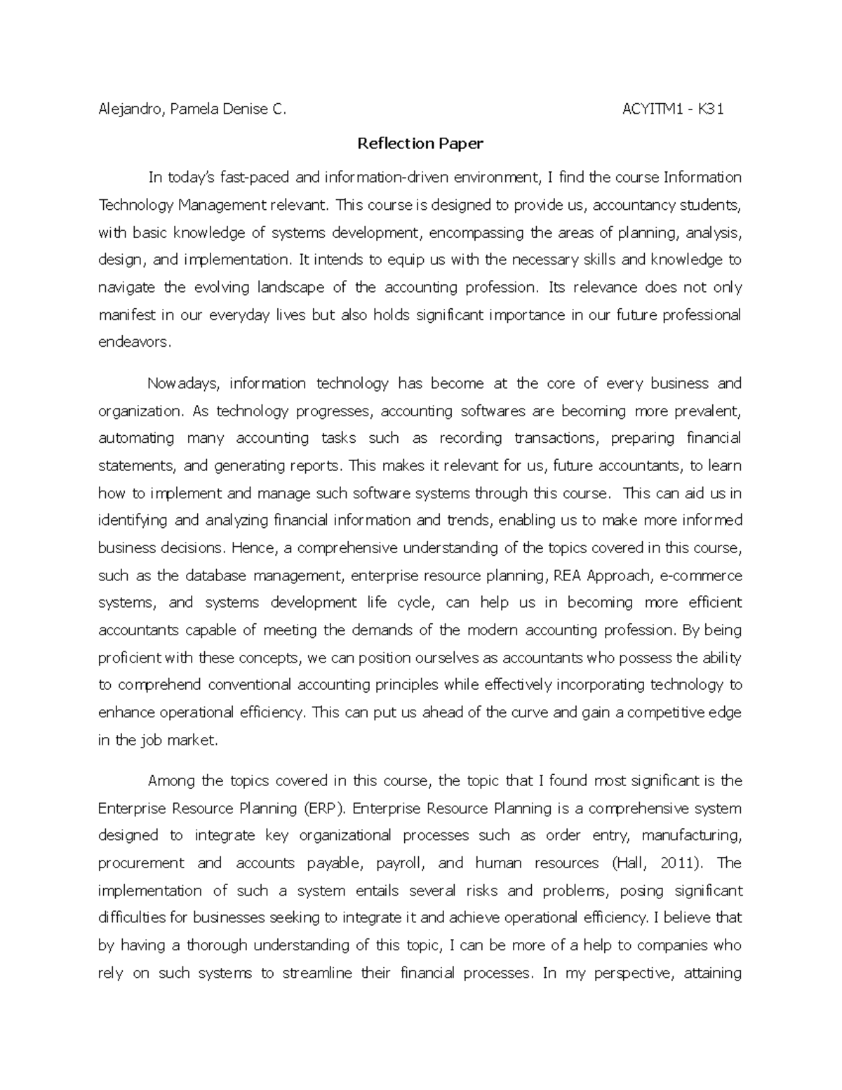 [ Acyitm 1] Reflection Paper - Alejandro - Alejandro, Pamela Denise C ...