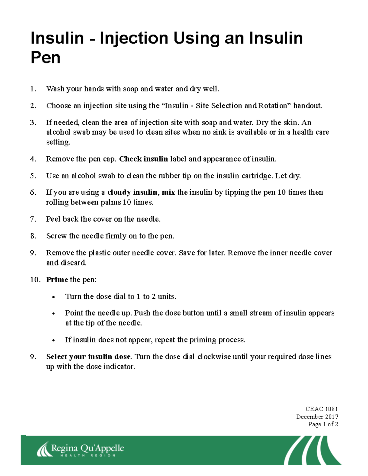Insulin Pen - Insulin - Injection Using an Insulin Pen Wash your hands ...