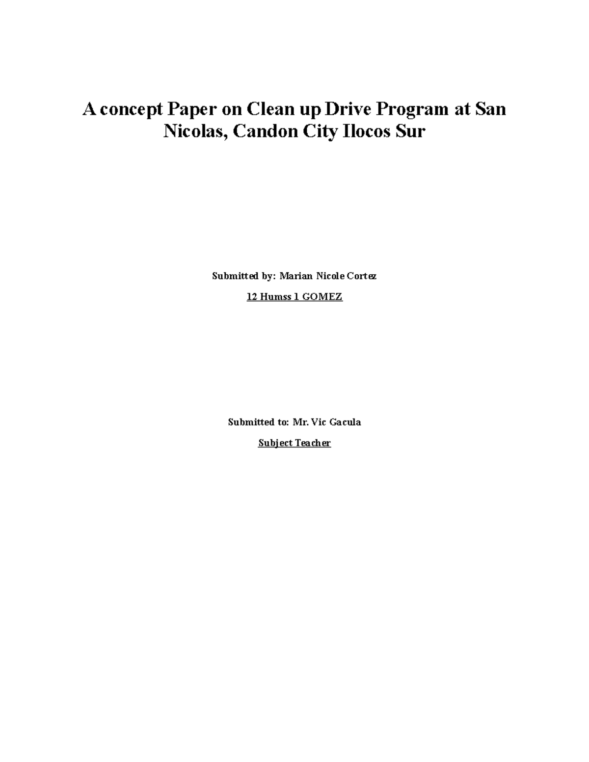 Cortez, Marian Nicole-concept paper - A concept Paper on Clean up Drive ...