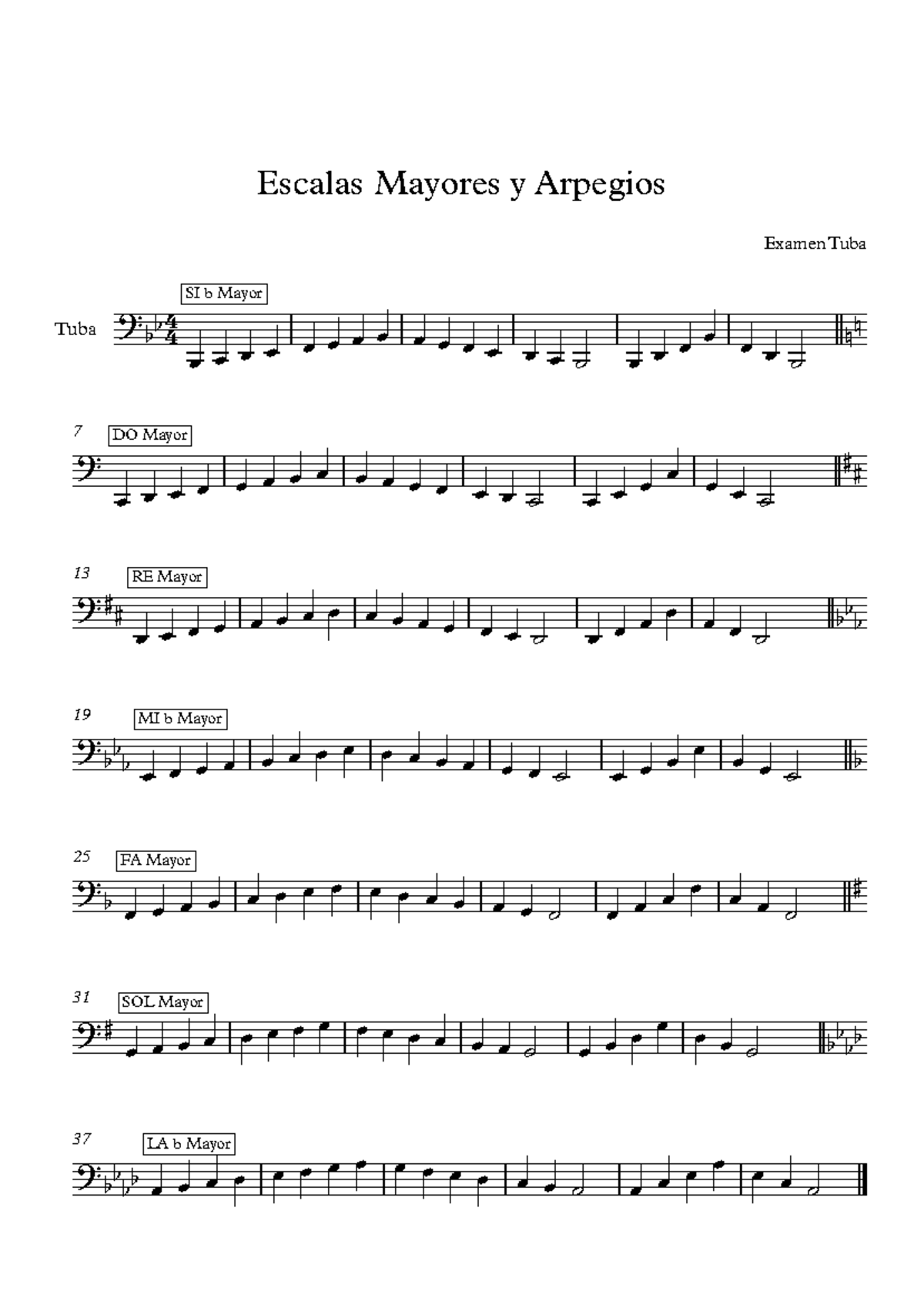 Escalas Mayores con Arpegio - Tuba Pedro - Tuba 7 13 19 25 31 37 4 4 ? b b SI b Mayor n n ...