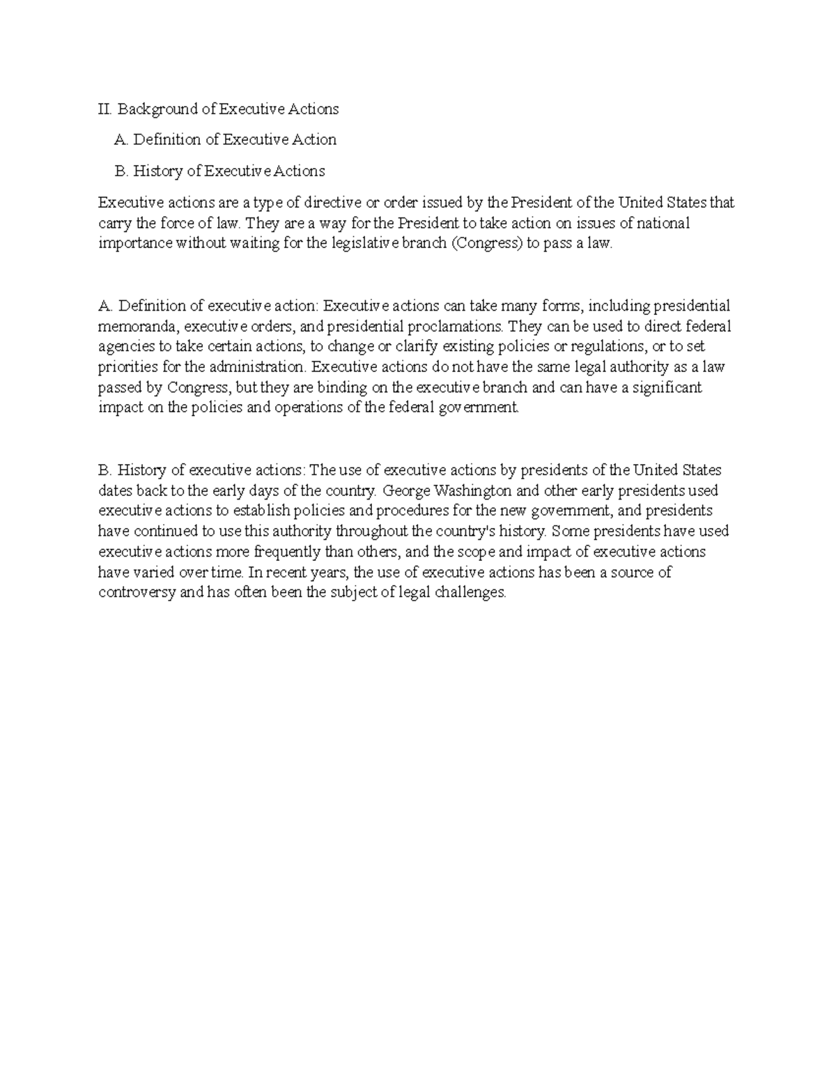 Landmark Executive Actions 2 - II. Background of Executive Actions A ...