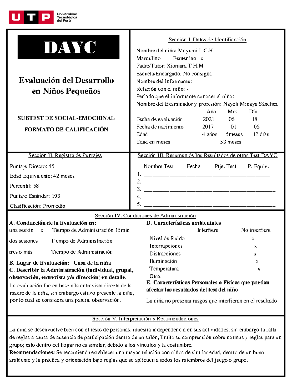 Test dayc_ aplicacion del sub test socio emocional - Evaluación del ...