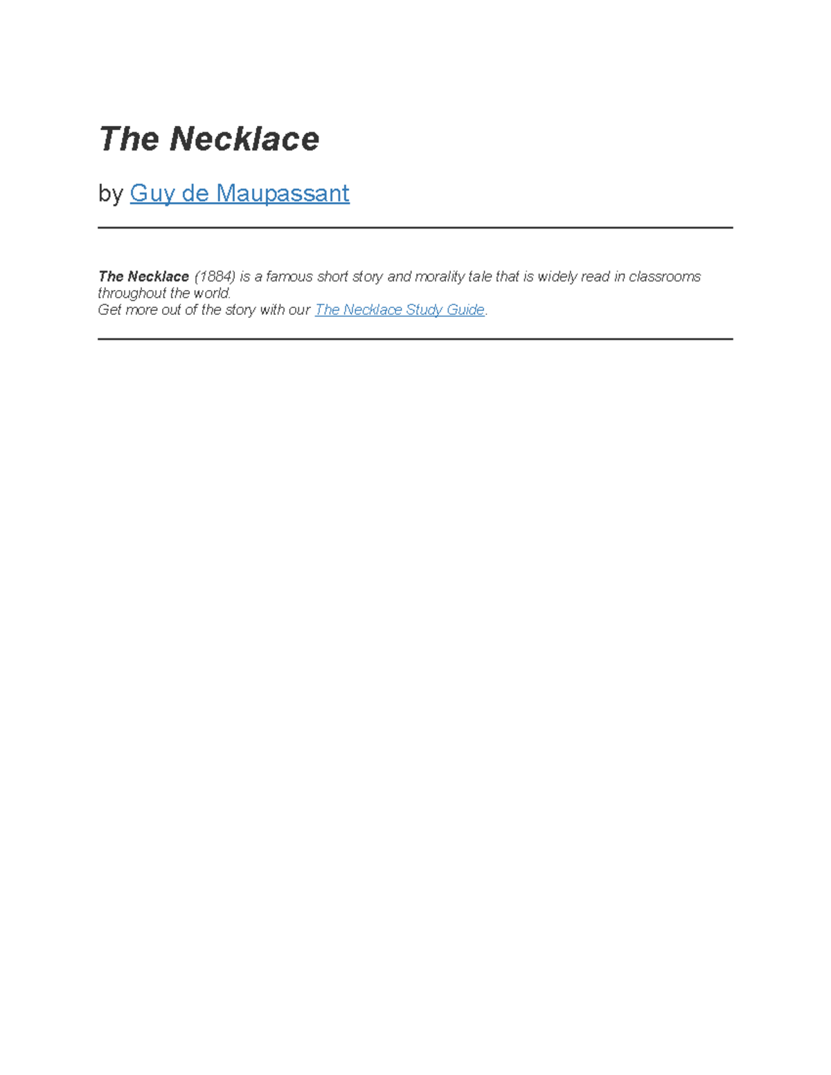 The Necklace - Guy de Maupassant-sehrish - The Necklace by Guy de ...