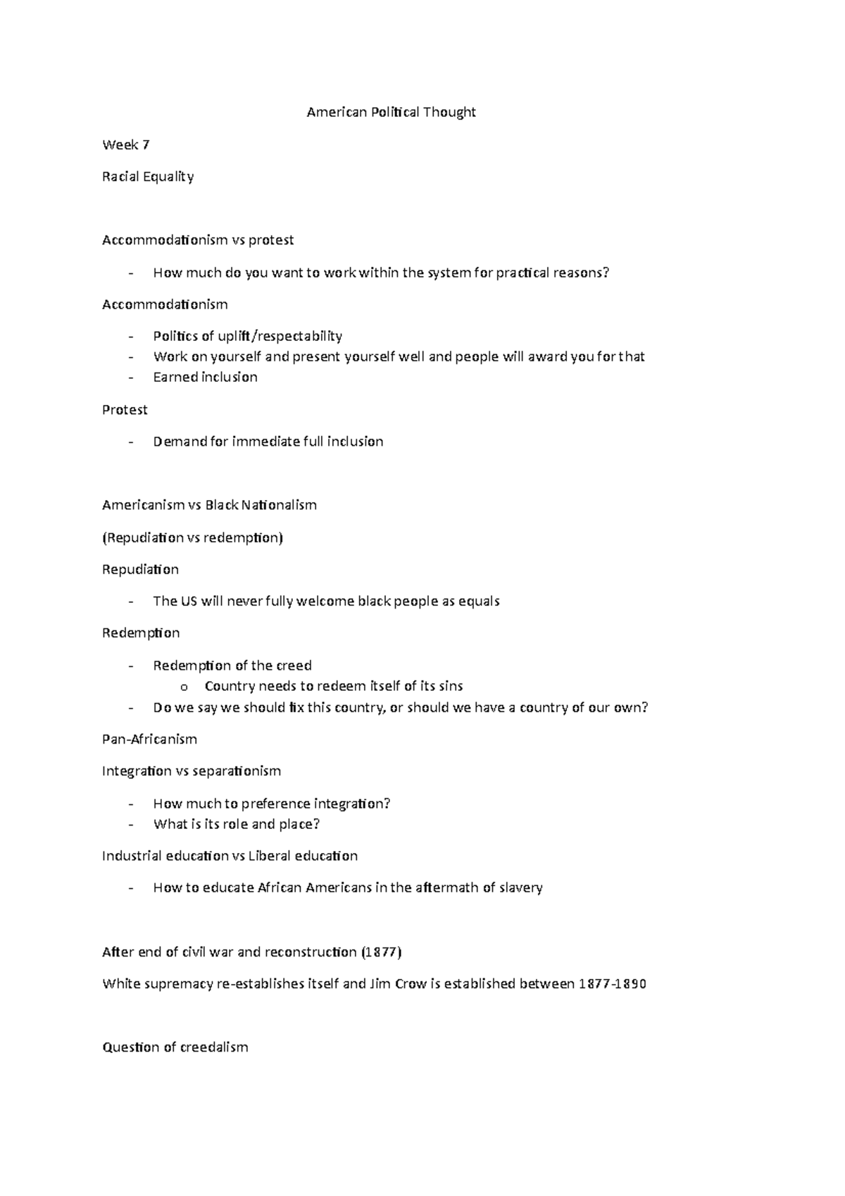 Politics - APT - Week 7 - Racial Inequality - Week 7 American Political ...
