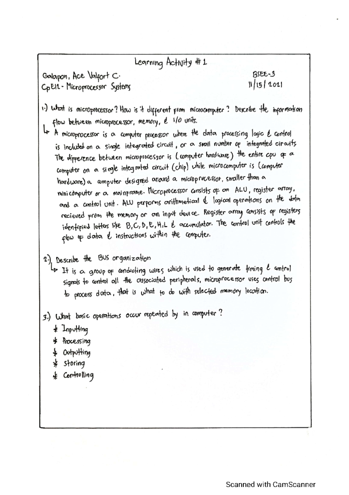 Learning Activity 1 - Sample Activities in the Subject Microprocessor Systems - computer ...