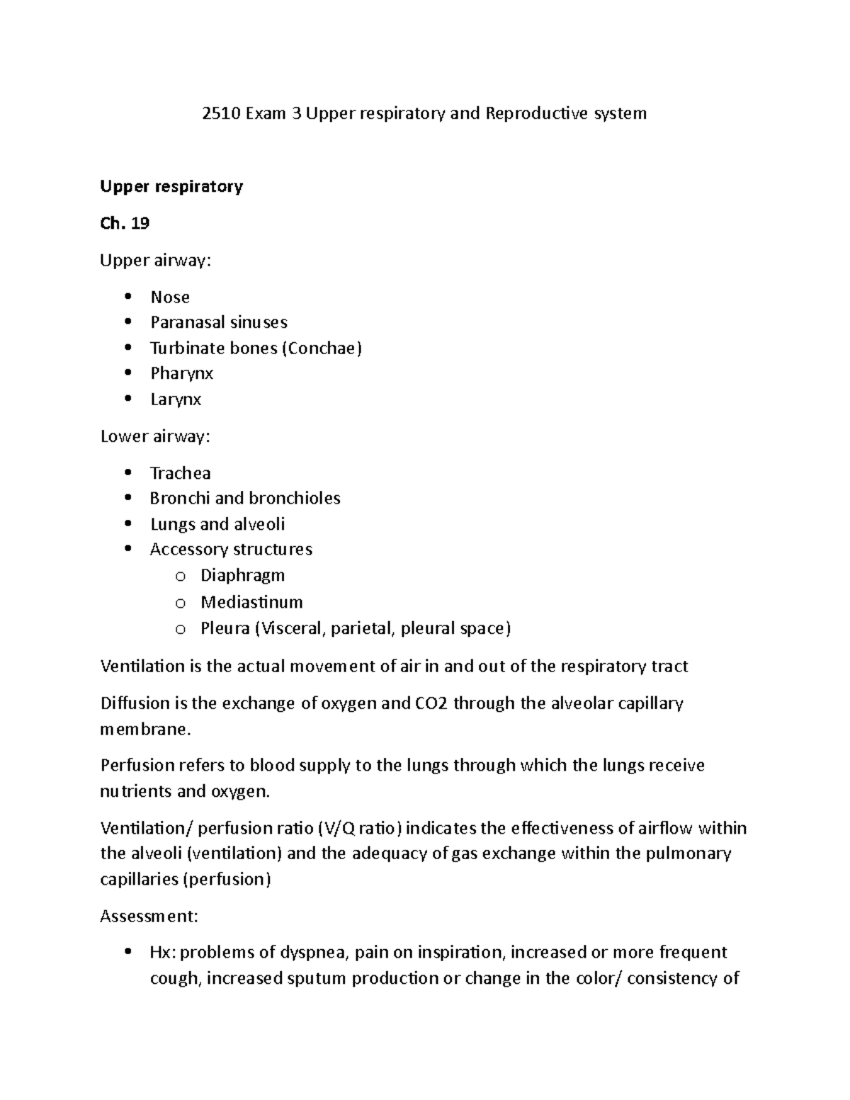 2510 Exam 3 - LVN notes - 2510 Exam 3 Upper respiratory and ...