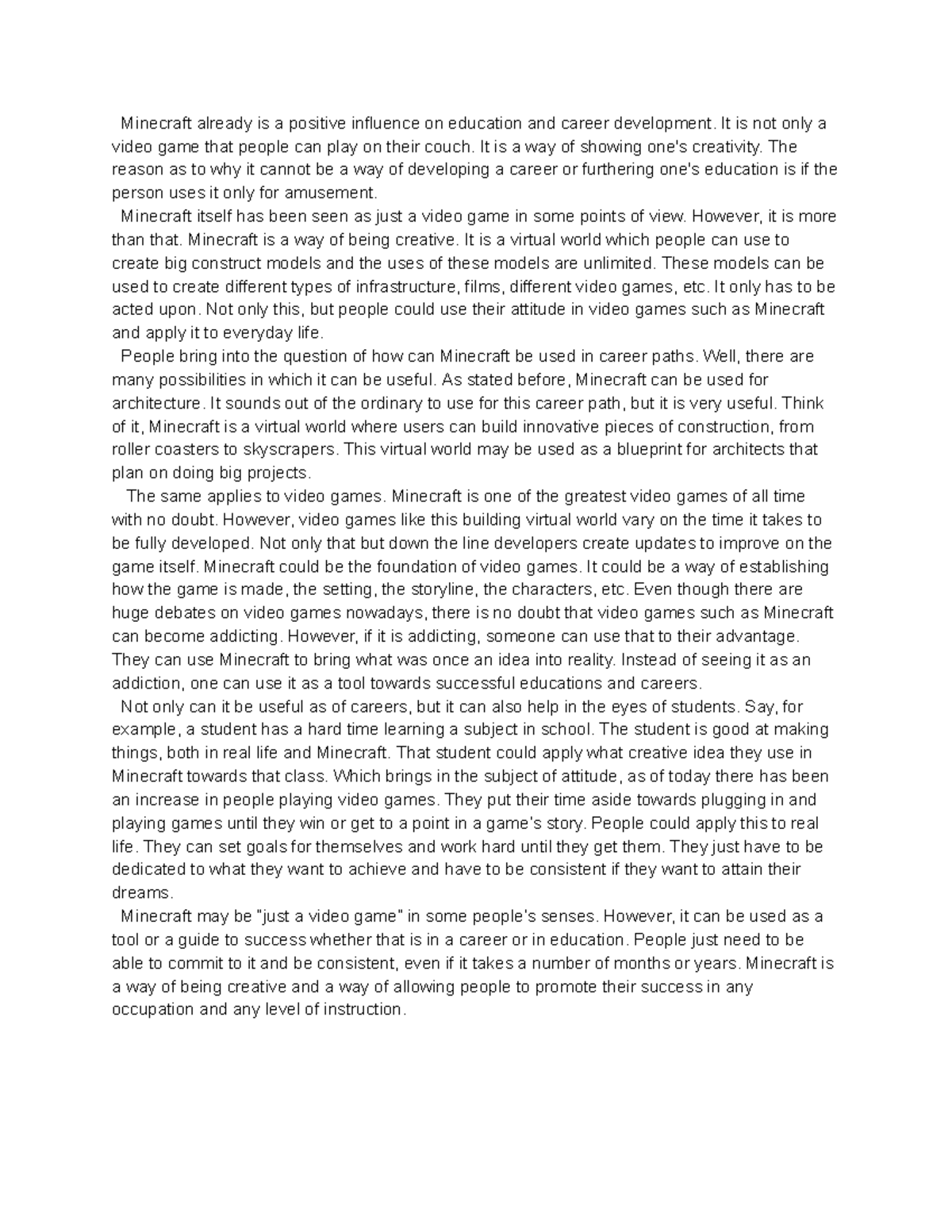 Minecraft - Google Docs - Minecraft already is a positive influence on ...