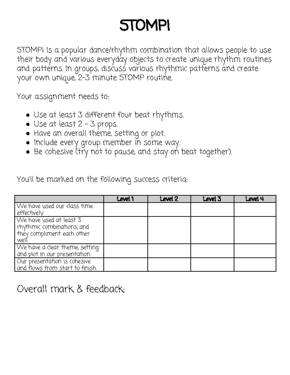 Stompcomposition Activity-1 - STOMP! STOMP! Is a popular dance/rhythm ...