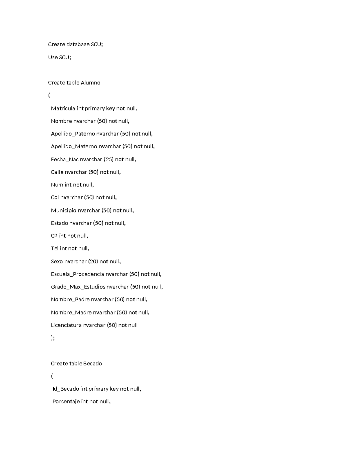 SCU My SQL - Apuntes base de datos - Create database SCU; Use SCU ...