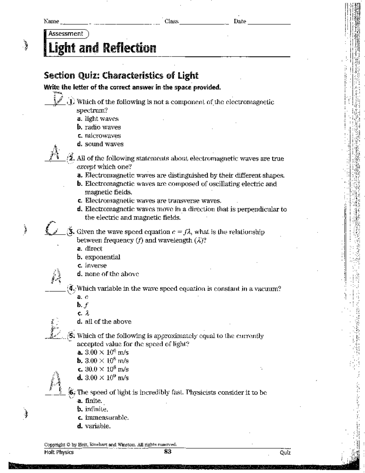 Electro waves color optics review quizzes with solutions - PHYS 2285 ...