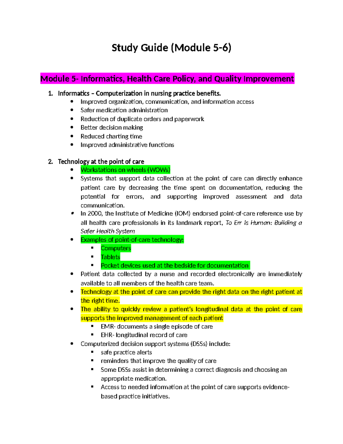 Docx-2 - exam 2 study guide - Study Guide (Module 5-6) Module 5 ...