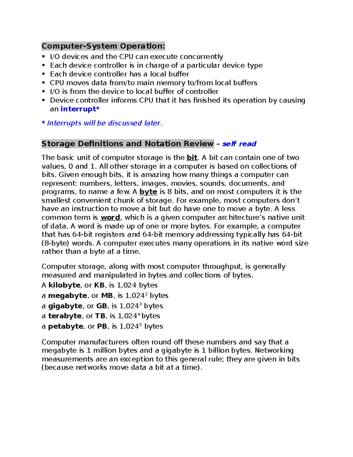 computer information systems (CIS131) - Computer-System Operation: I/O devices and the CPU can ...