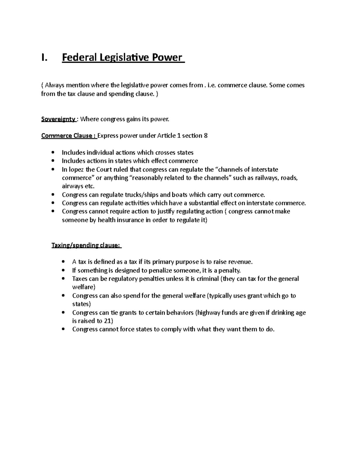 Federal Legislative Power - I. Federal Legislative Power ( Always ...
