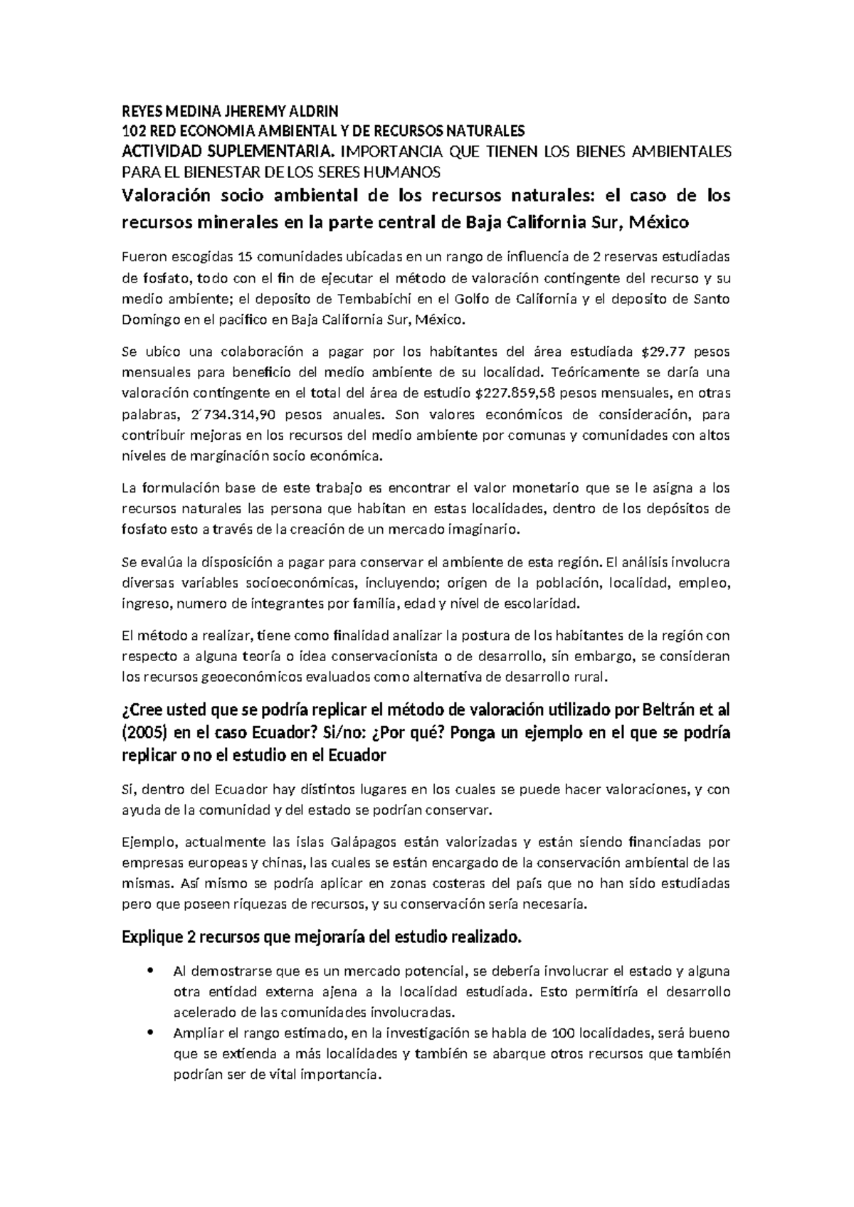 Actividad Suplementaria Economia Ambiental - REYES MEDINA JHEREMY ALDRIN 102 RED ECONOMIA ...