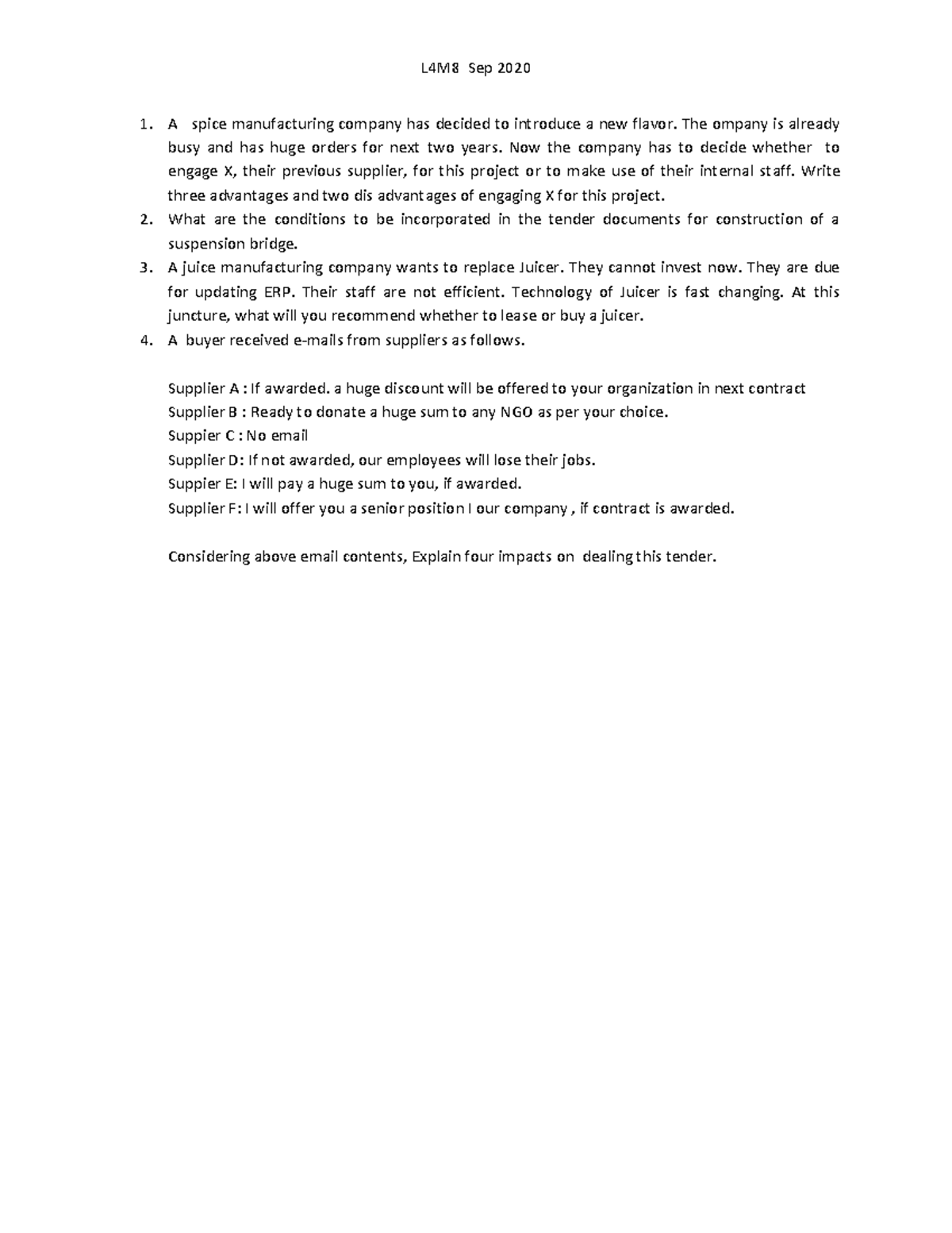 Scope of Proc and SC sample qns 2 - L4M8 Sep 2020 A spice manufacturing ...