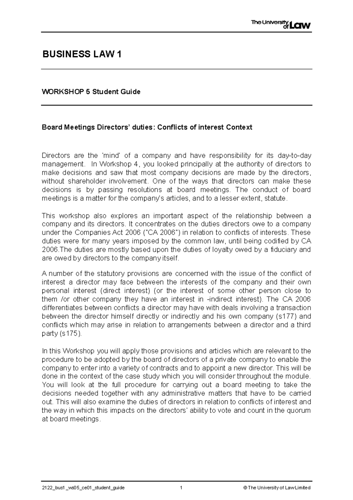 Business Law Workshop 5 - BUSINESS LAW 1 WORKSHOP 5 Student Guide Board ...