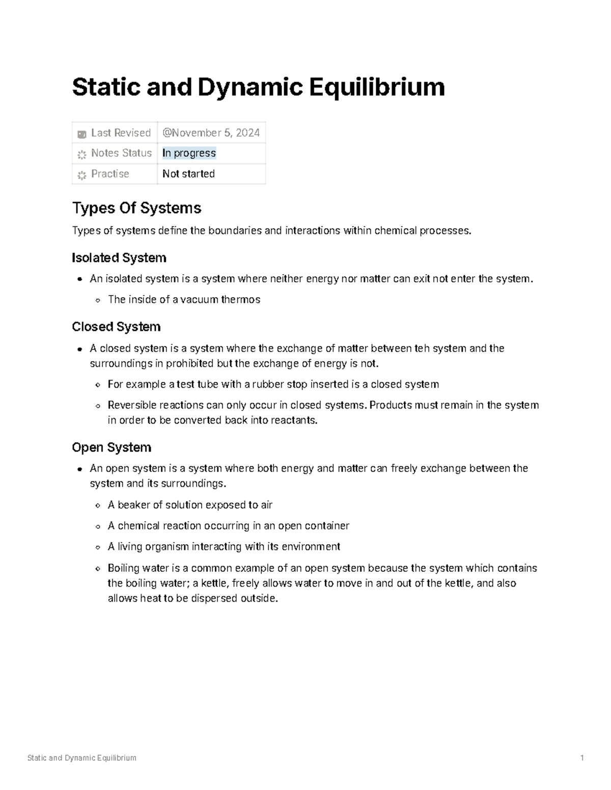 Print chem - idk - Static and Dynamic Equilibrium Last Revised Notes ...