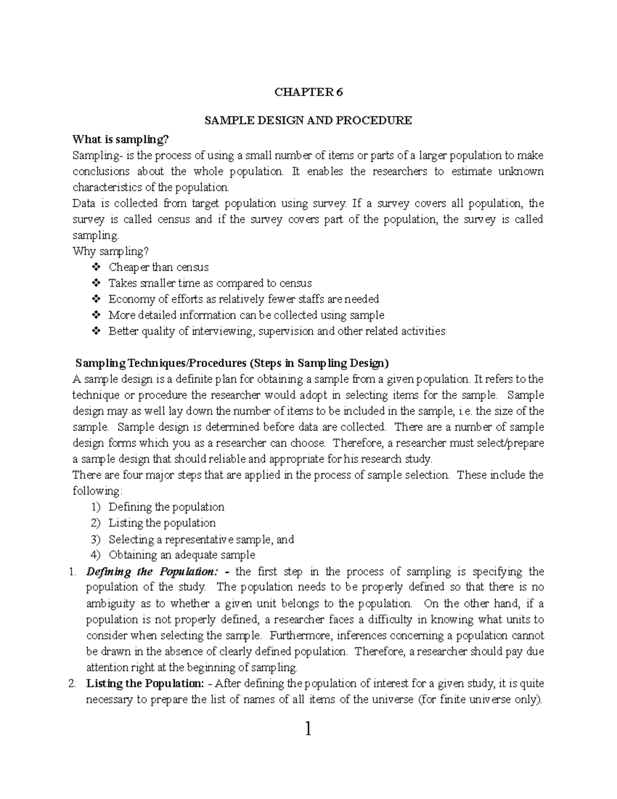 Chapter 6 sampling - USE - CHAPTER 6 SAMPLE DESIGN AND PROCEDURE What ...