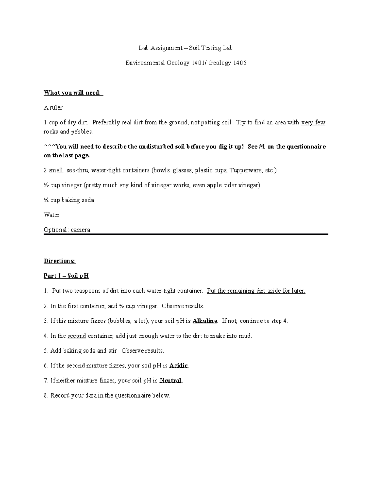Dirt Lab - a completed dirt lab which received an a+ - Lab Assignment ...