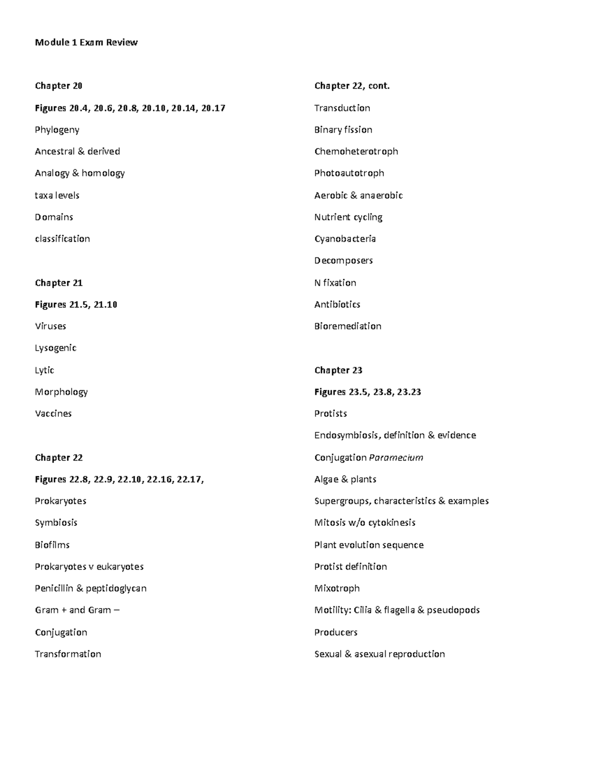 BIOL 1307 Module 1 exam Review - Module 1 Exam Review Chapter 20 ...