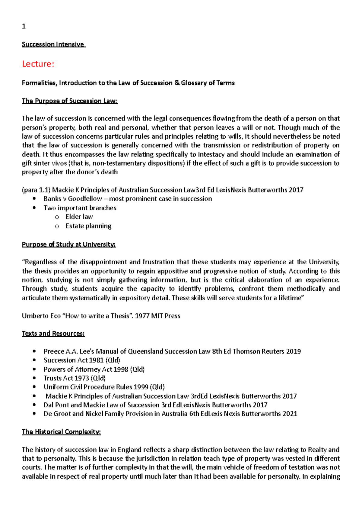 Succession Intensive - Succession Intensive Lecture: Formalities ...