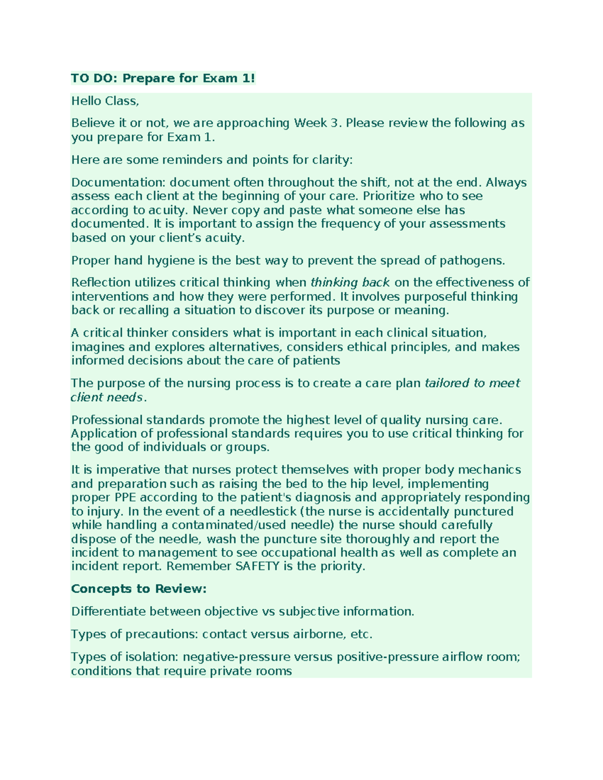 TO DO- Exam 1 - Teacher guidelines on what to focus on for exam 1 - TO ...