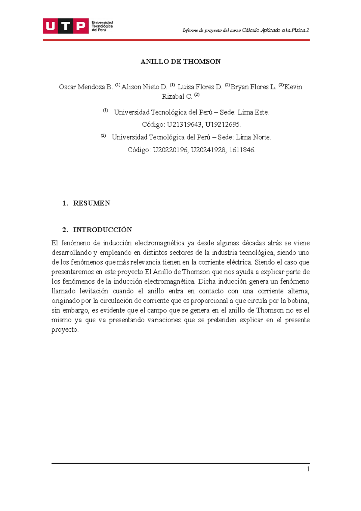 Tercer avance caf 2 - ANILLO DE THOMSON Oscar Mendoza B. (1) Alison ...