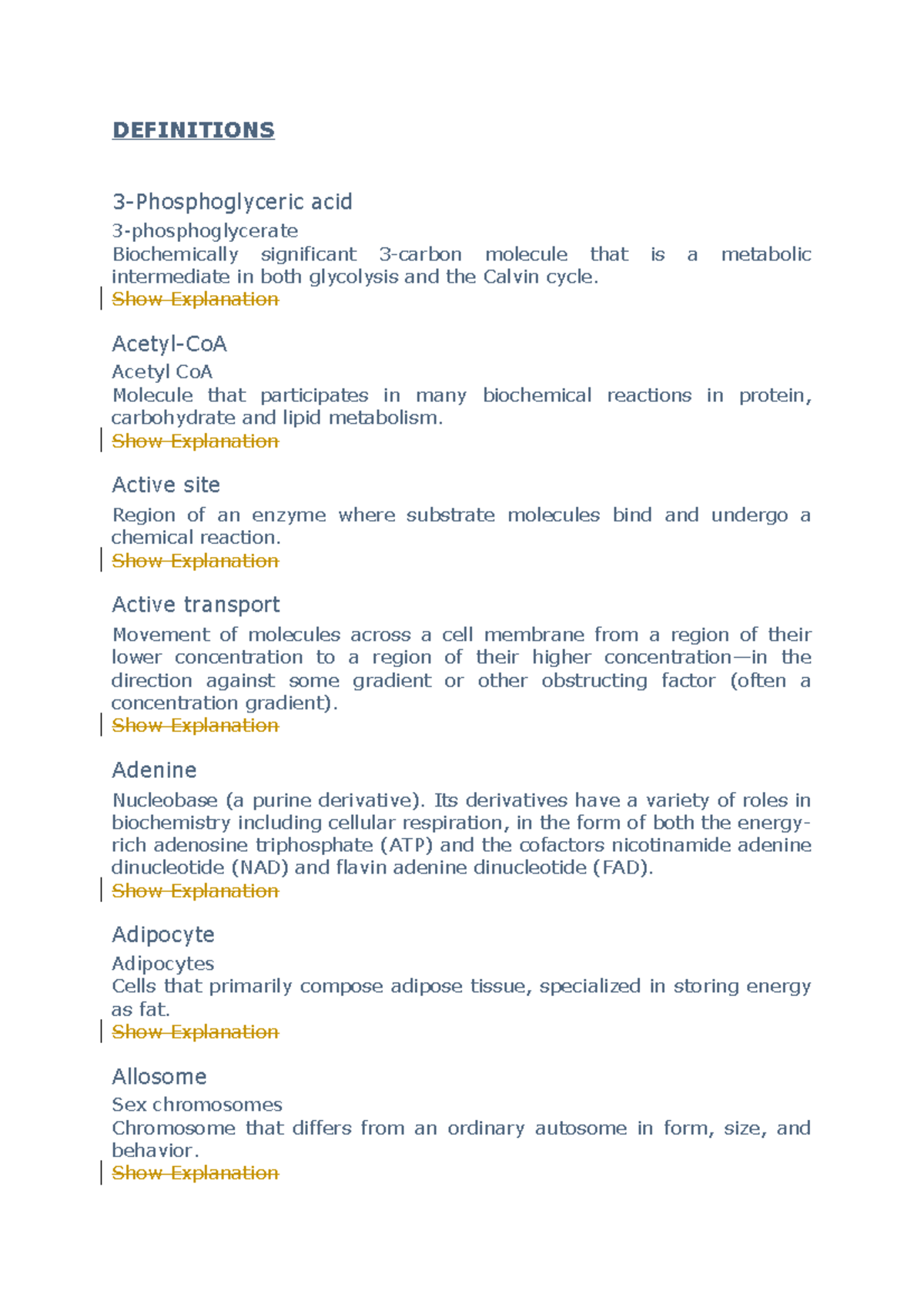 Biology Definitions - DEFINITIONS 3-Phosphoglyceric acid 3 ...