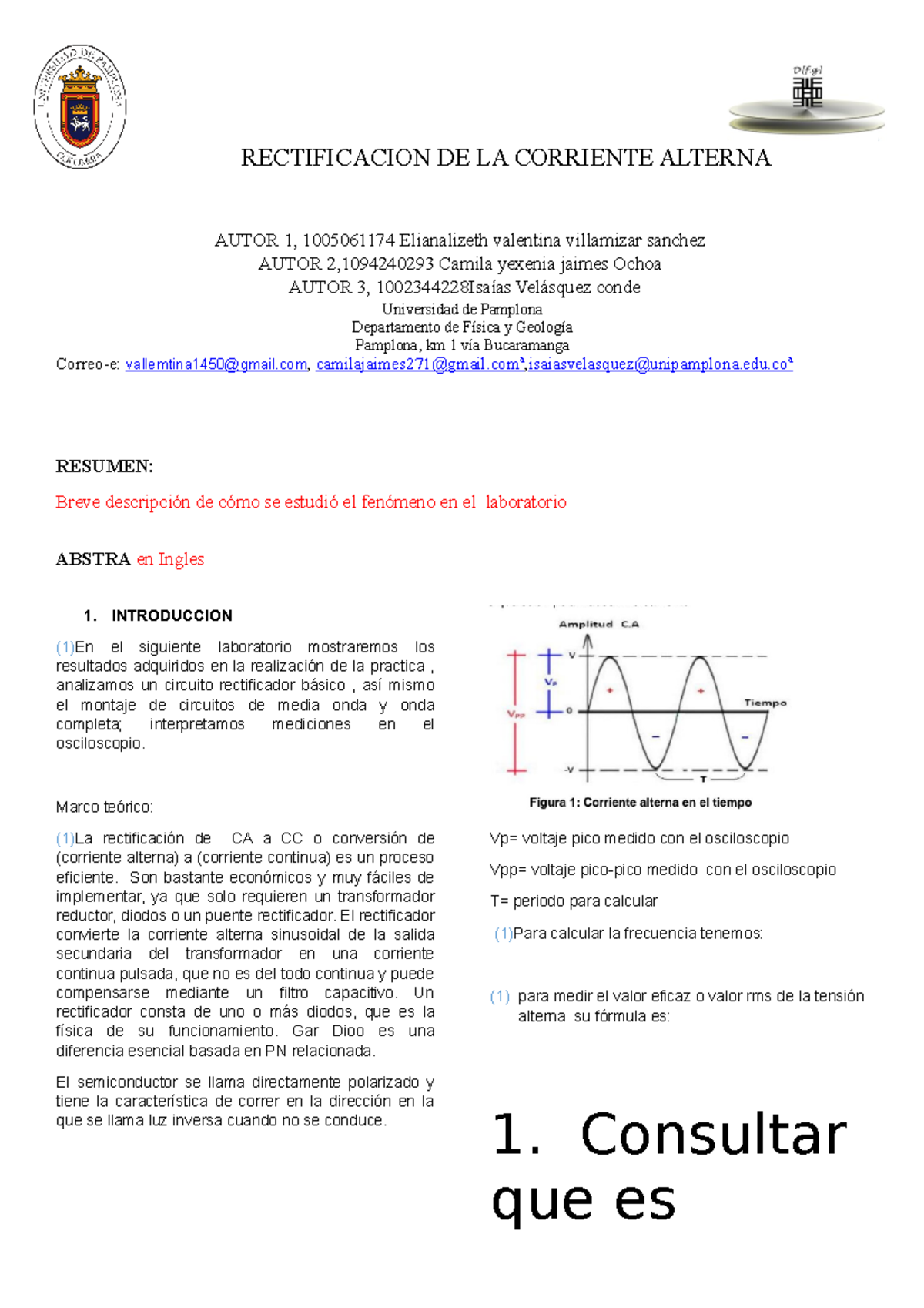 Rectificacion DE LA Corriente Alterna - RECTIFICACION DE LA CORRIENTE ...